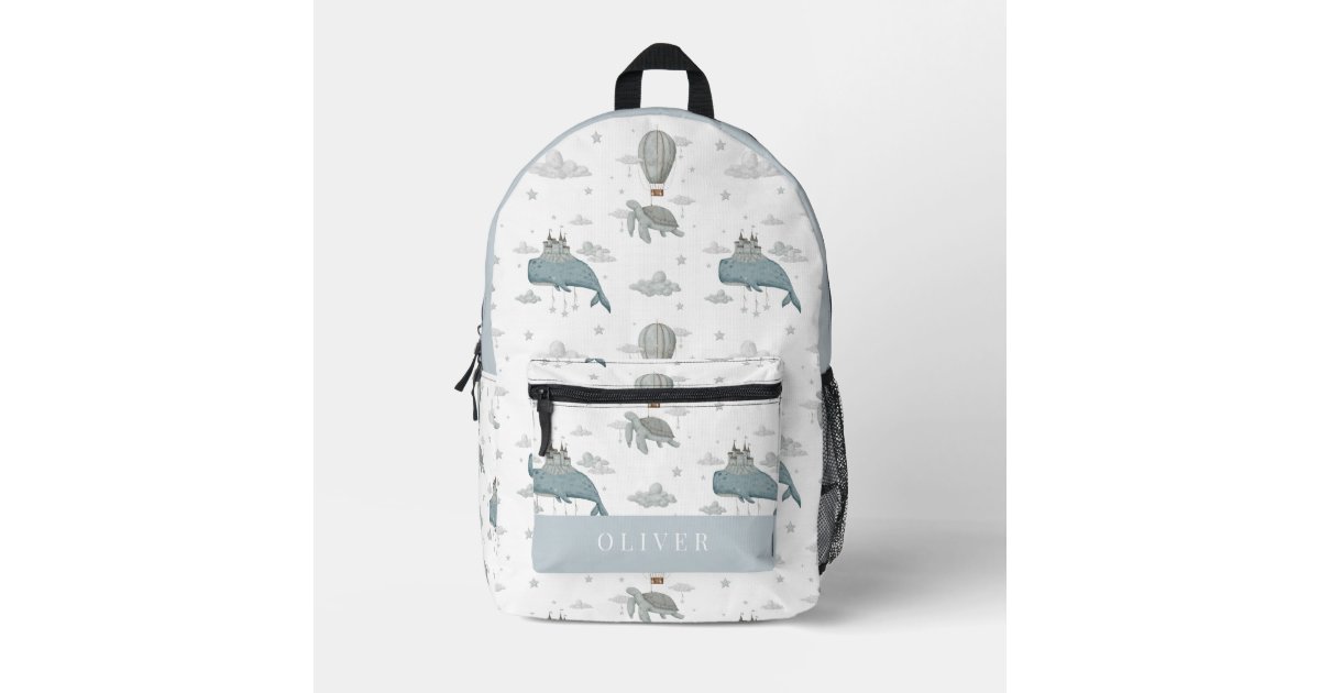 Flying Whale & Sea Turtle Hot Air Balloon Sky Blue Printed Backpack ...