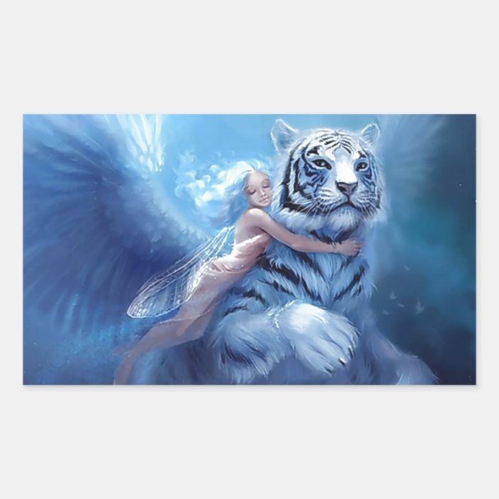 Flying White Tiger With Angel Rectangular Sticker | Zazzle.com