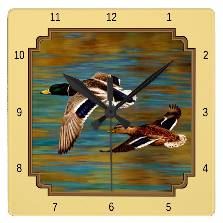 Flying Wild Ducks Yellow Square Wall Clock | Zazzle