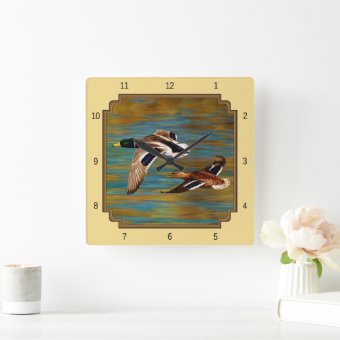 Flying Wild Ducks Yellow Square Wall Clock | Zazzle