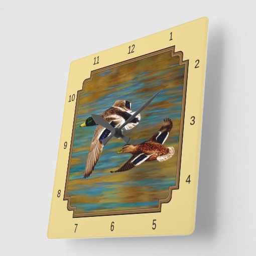 Flying Wild Ducks Yellow Square Wall Clock | Zazzle