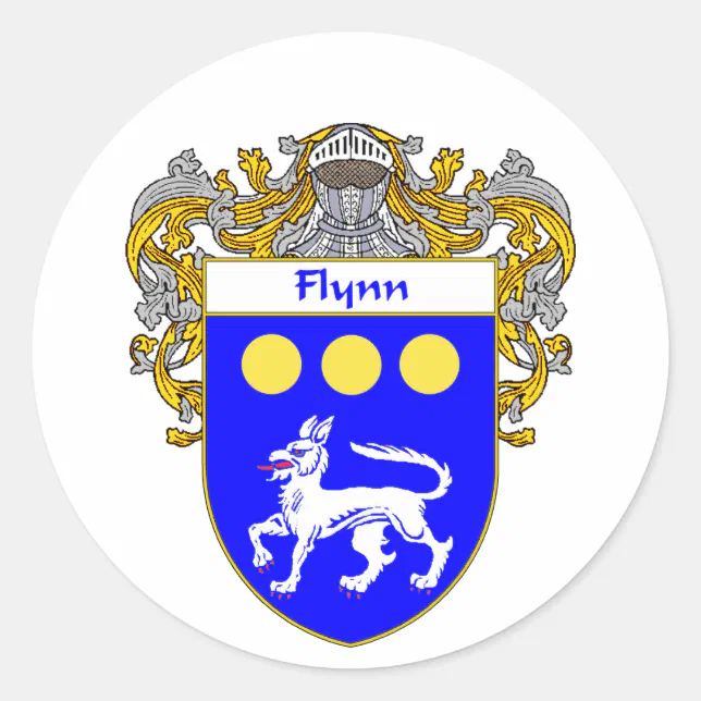 Flynn Coat of Arms (Mantled) Classic Round Sticker | Zazzle