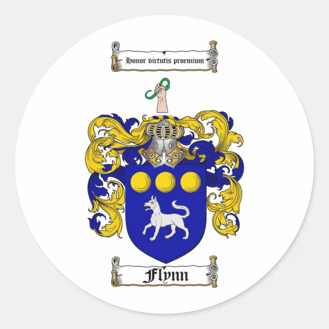FLYNN FAMILY CREST - FLYNN COAT OF ARMS CLASSIC ROUND STICKER | Zazzle