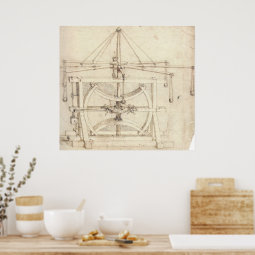 Flywheel Mechanical Drawing Leonardo da Vinci Poster | Zazzle