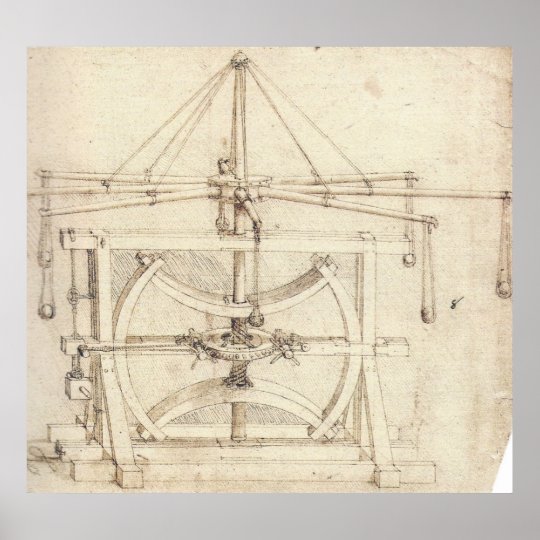 Flywheel Mechanical Drawing Leonardo da Vinci Poster | Zazzle.com