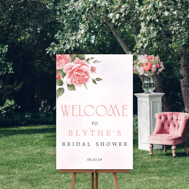 Foam Board Blush Pink Floral Welcome Sign | Zazzle