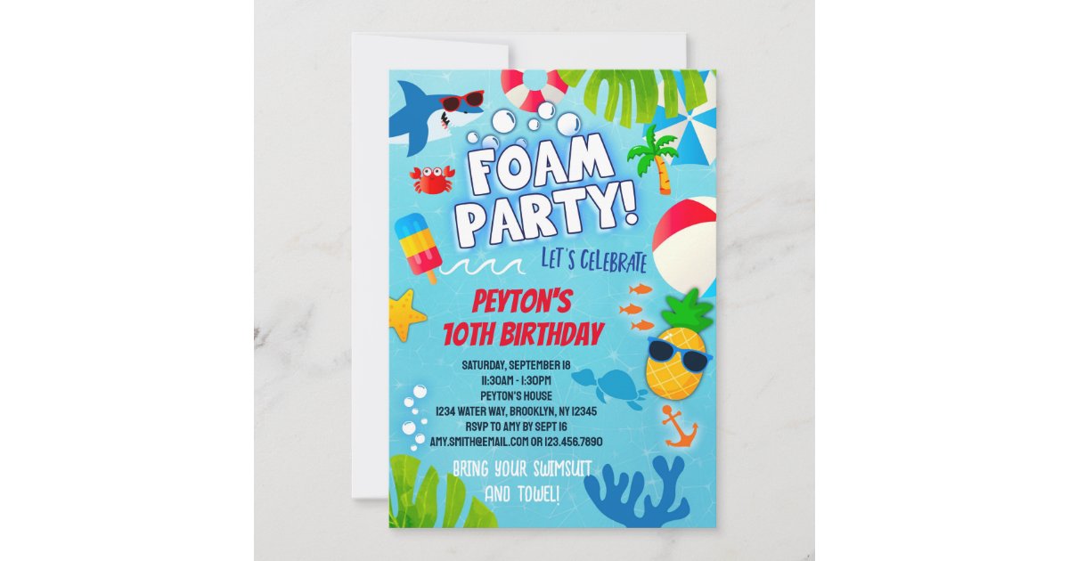 Foam Party Birthday Invitation for Boys and Girls | Zazzle