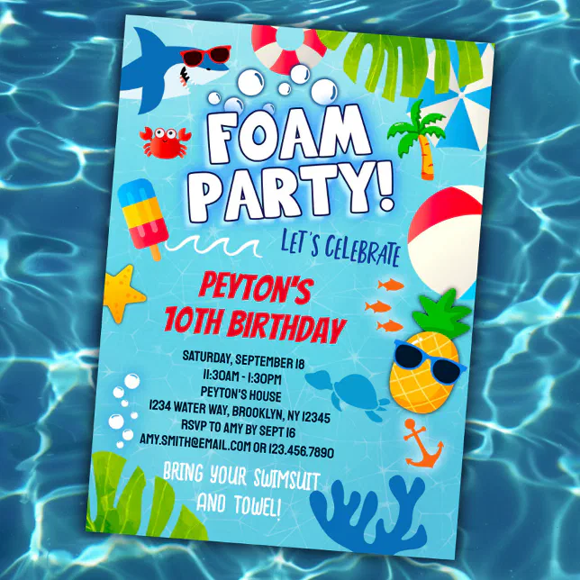 Foam Party Birthday Invitation for Boys and Girls | Zazzle