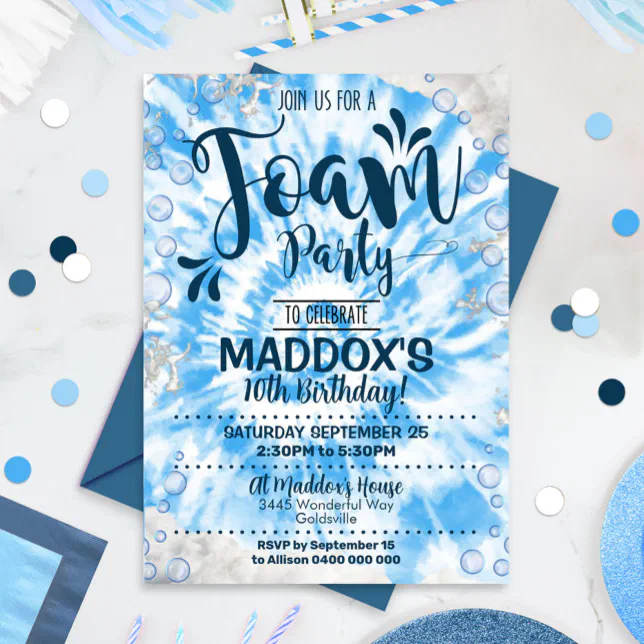 Foam Party Invitation Boy Tie Dye Foam Invite | Zazzle