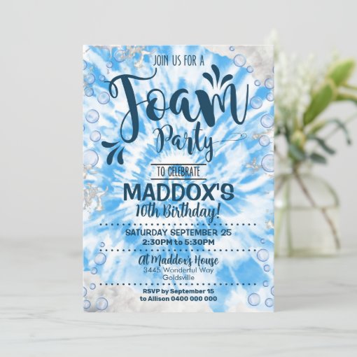Foam Party Invitation Boy Tie Dye Foam Invite | Zazzle