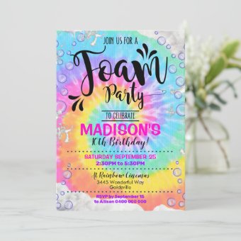 Foam Party Invitation Girl Rainbow Foam Invite | Zazzle