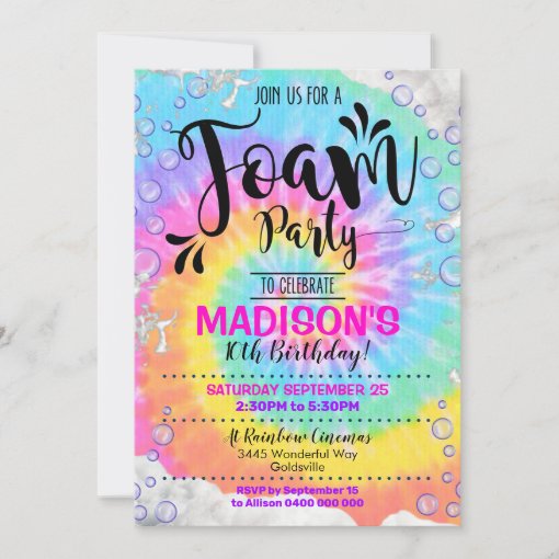 Foam Party Invitation Girl Rainbow Foam Invite | Zazzle