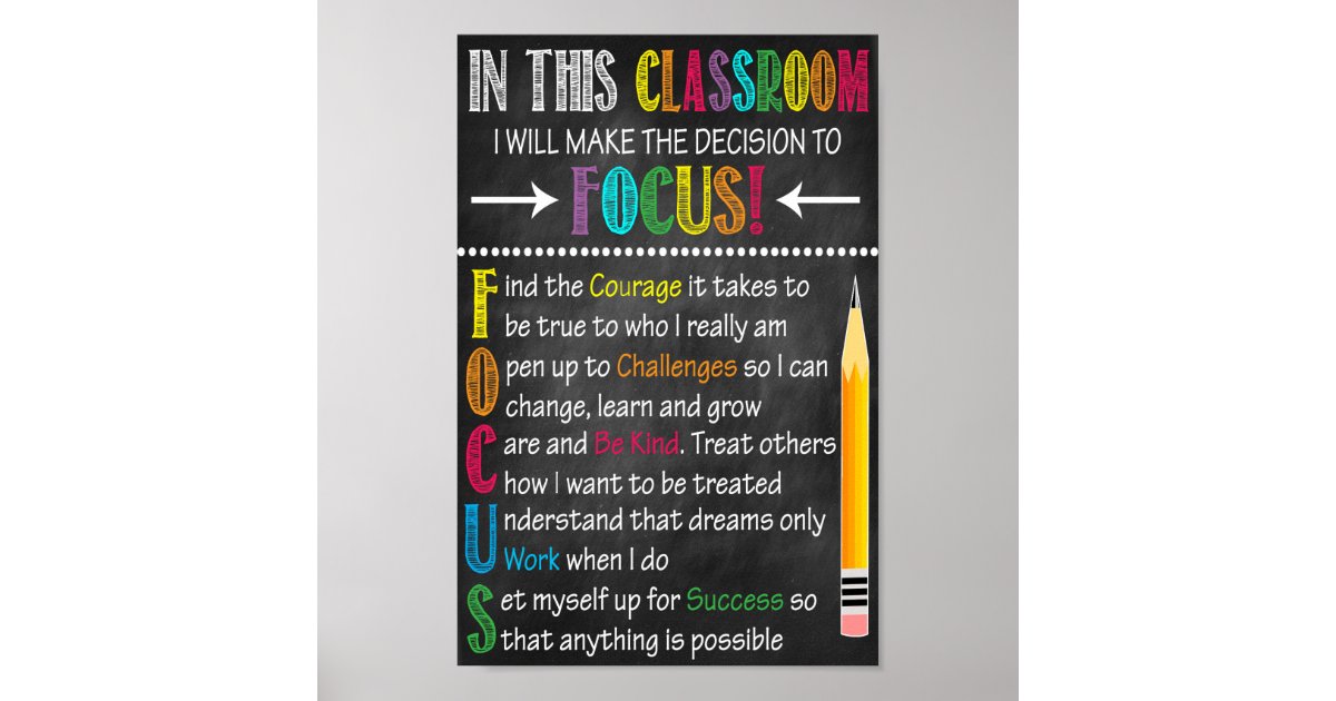 FOCUS Classroom Printable Poster | Zazzle
