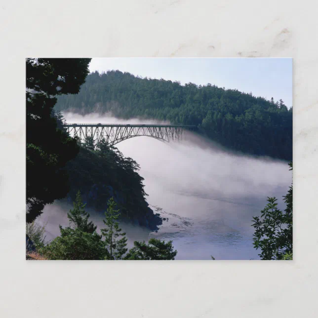 Fog drifts under the Deception Pass bridge at Postcard | Zazzle