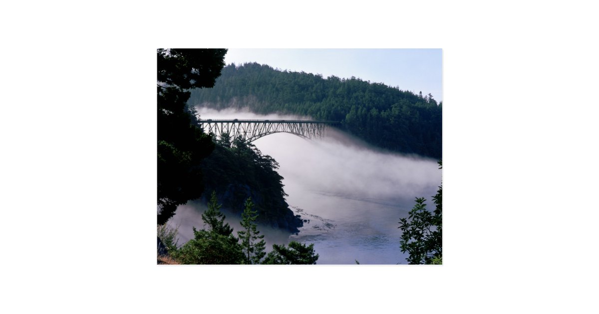Fog drifts under the Deception Pass bridge at Postcard | Zazzle.com
