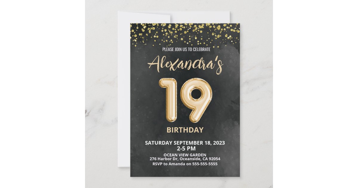 Foil Balloon 19th Birthday Invitation | Zazzle