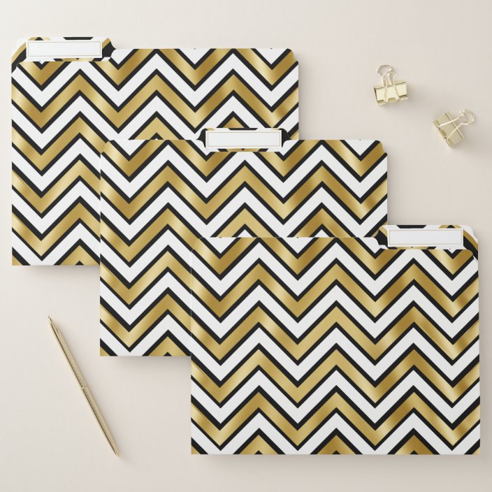 Foil black white gold white chevron elegant stripe file folder | Zazzle.com