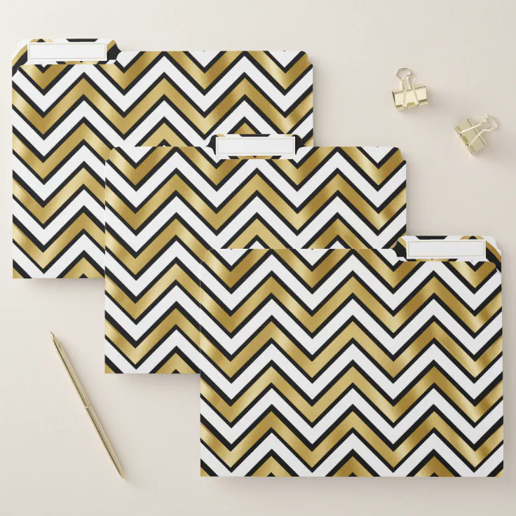 Foil black white gold white chevron elegant stripe file folder | Zazzle