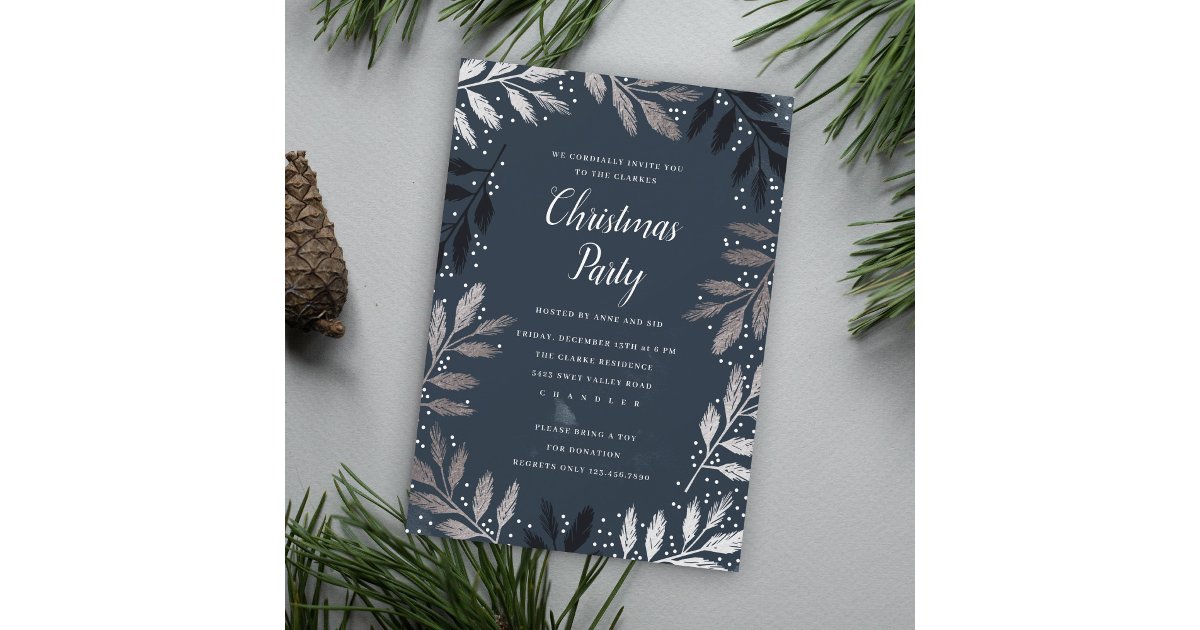 Foil Branch Frame Christmas Party Invitation | Zazzle