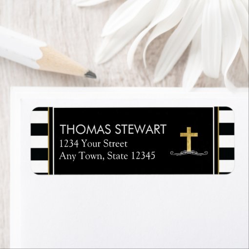 Foil Cross Trio Striped Religious Address Labels | Zazzle
