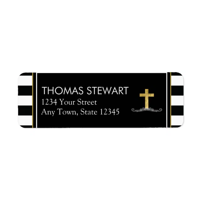 Foil Cross Trio Striped Religious Address Labels | Zazzle