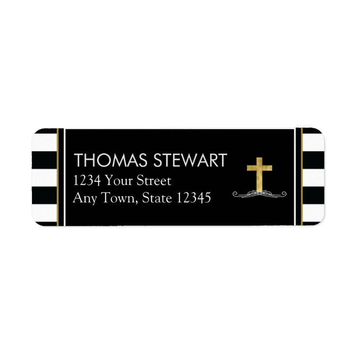 Foil Cross Trio Striped Religious Address Labels | Zazzle