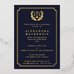 Foil+Dark Navy JD Law School Graduation Party Foil Invitation | Zazzle