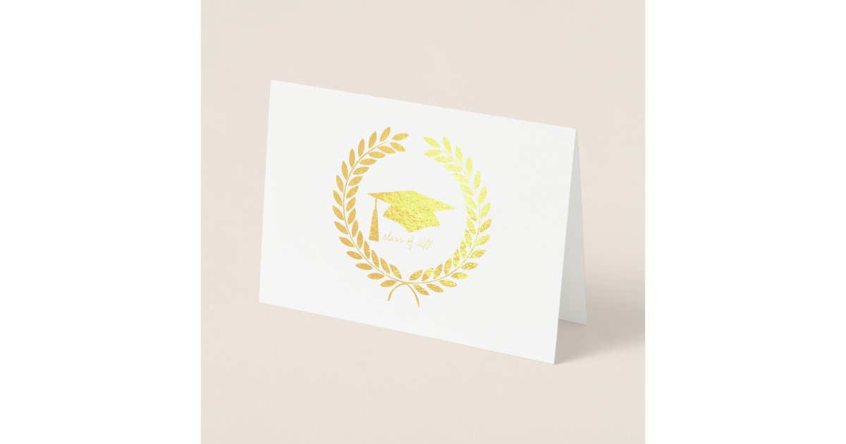 Foil Etched Cap and Leaves Graduation Card | Zazzle