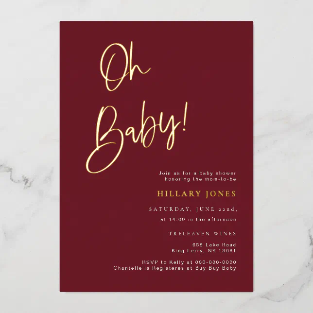 FOIL Festive Burgundy Red Baby Shower Invitation Foil Invitation | Zazzle