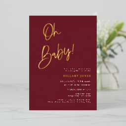 FOIL Festive Burgundy Red Baby Shower Invitation Foil Invitation | Zazzle