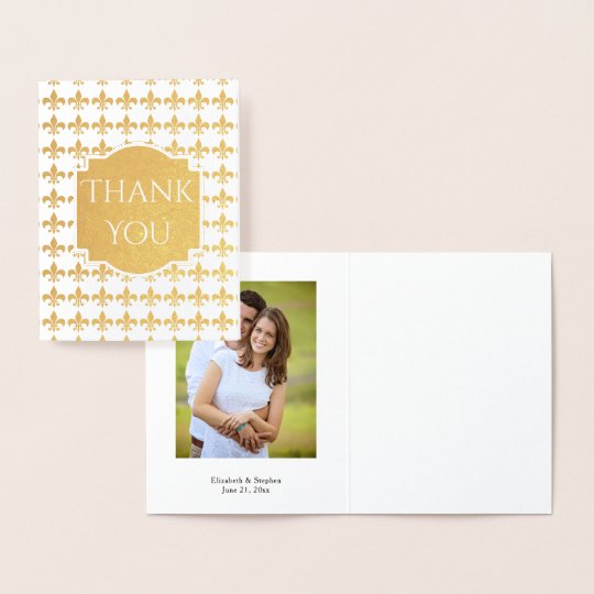 Foil Fleur de Lis Wedding | Bridal Thank You Photo Foil Card | Zazzle.com