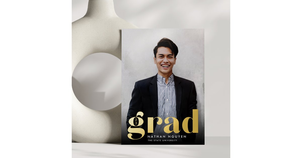 Foil Grad | Vertical Photo Graduation Foil Invitation | Zazzle