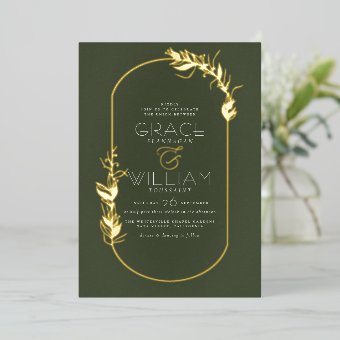 Foil Pressed | Sage Green Botanical Frame Wedding Foil Invitation | Zazzle