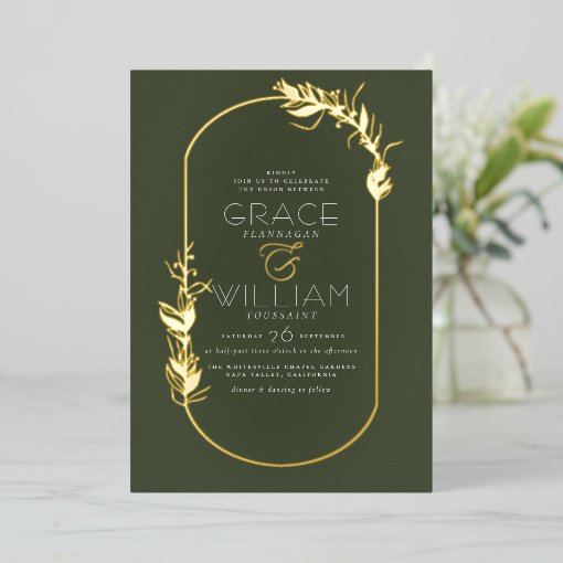 Foil Pressed | Sage Green Botanical Frame Wedding Foil Invitation | Zazzle