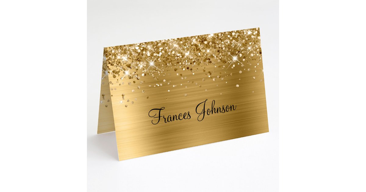 Fold Your Own Glittery Gold Name Place Cards | Zazzle