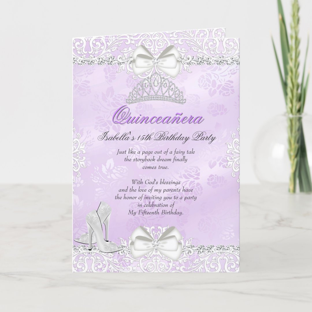 Folded Card Purple Quinceanera Invitation | Zazzle