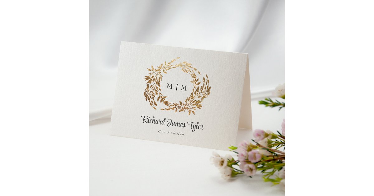 Folded DIY Classic Monogram Gold Crest Place Cards | Zazzle