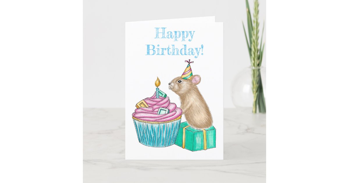 Folded Pika Happy Birthday Cupcake Card | Zazzle