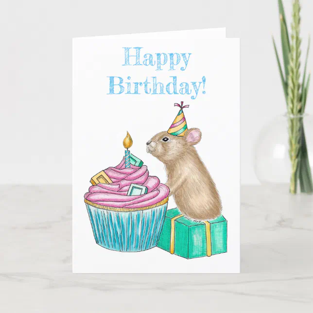 Folded Pika Happy Birthday Cupcake Card | Zazzle