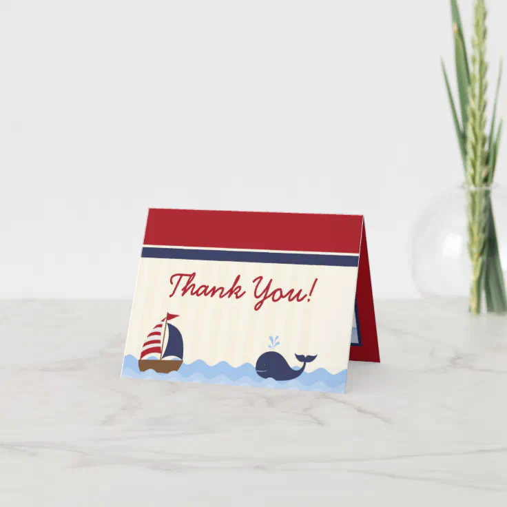 Folded Thank you Card Ahoy Nautical Whale Boat | Zazzle