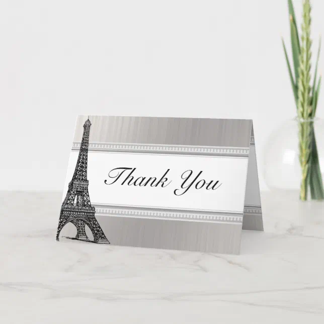 Folded Thank You Card Black Eiffel Tower | Zazzle