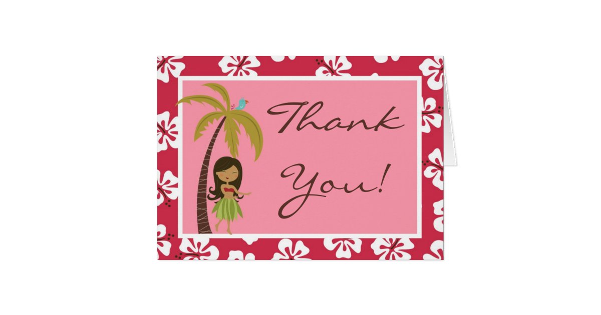 Folded Thank You Card Pink Hawaiian Luau Tropical