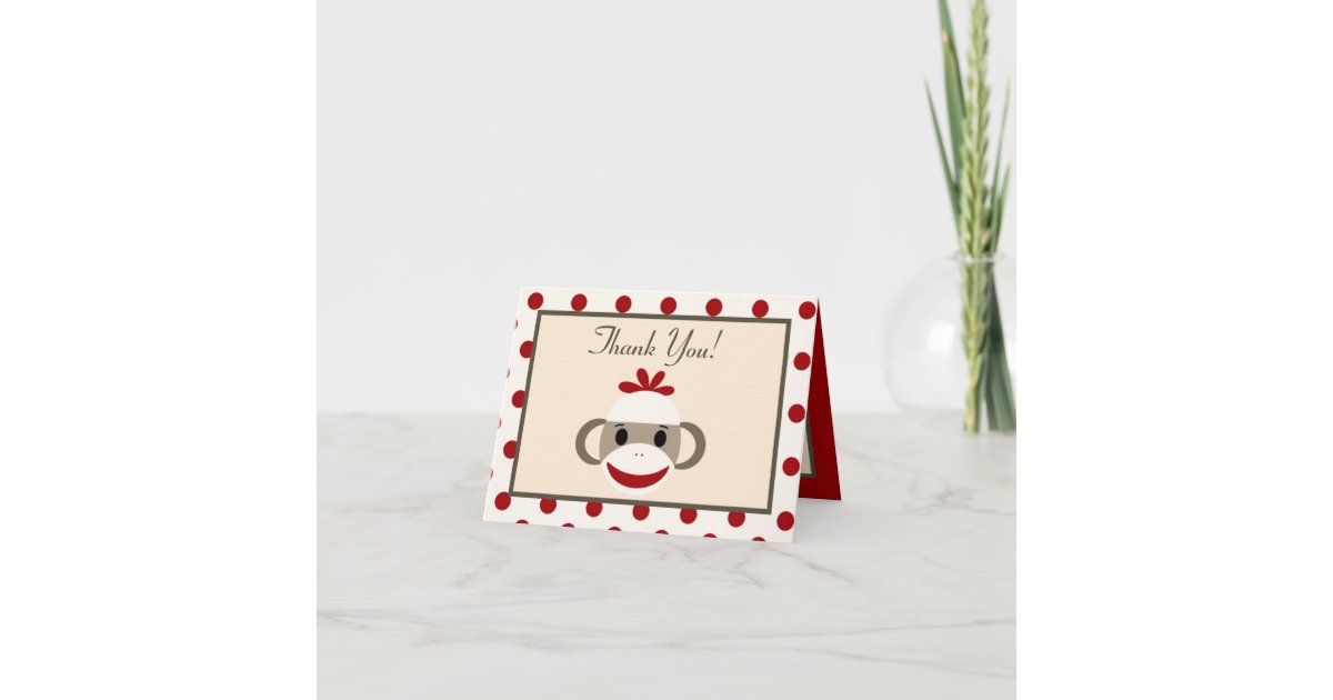 Folded Thank you Card Red Sock Monkey | Zazzle
