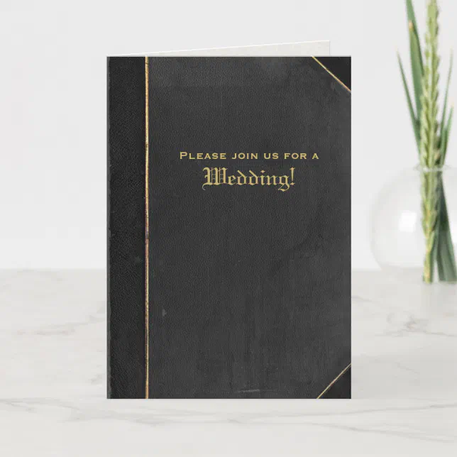 Folding Black Vintage Book Wedding Invitation | Zazzle