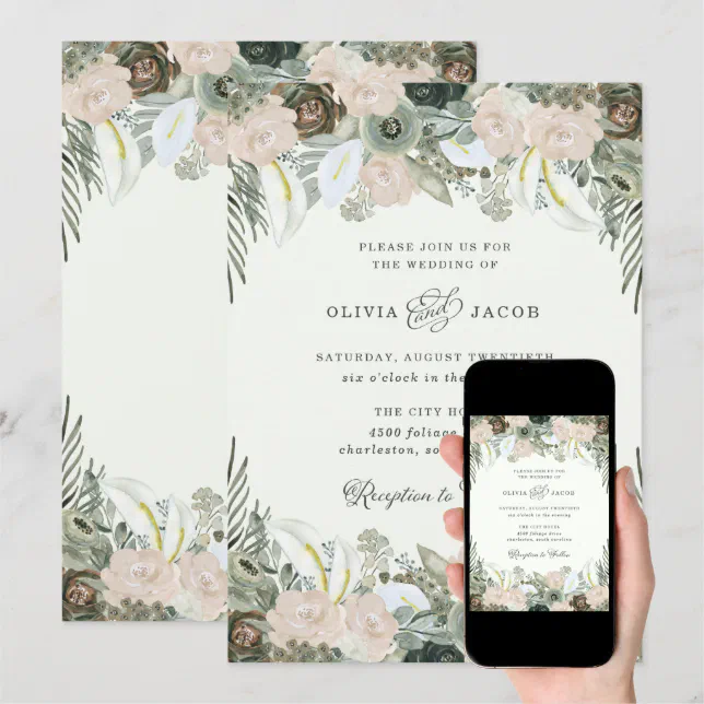 Foliage and Floral | Light Green Wedding Invitation | Zazzle