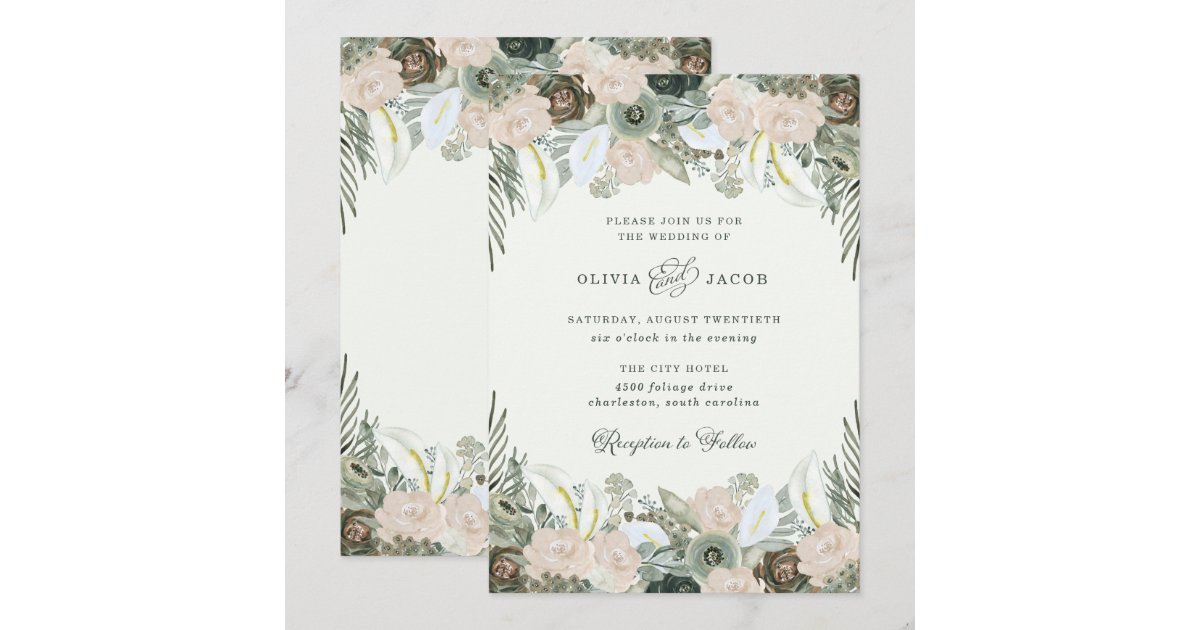 Foliage and Floral | Light Green Wedding Invitation | Zazzle