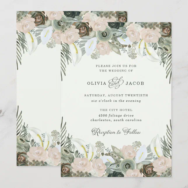 Foliage and Floral | Light Green Wedding Invitation | Zazzle