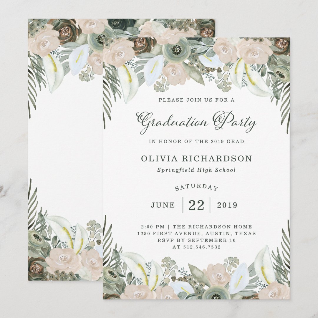 Foliage and Floral | Sage Green Graduation Party Invitation | Zazzle