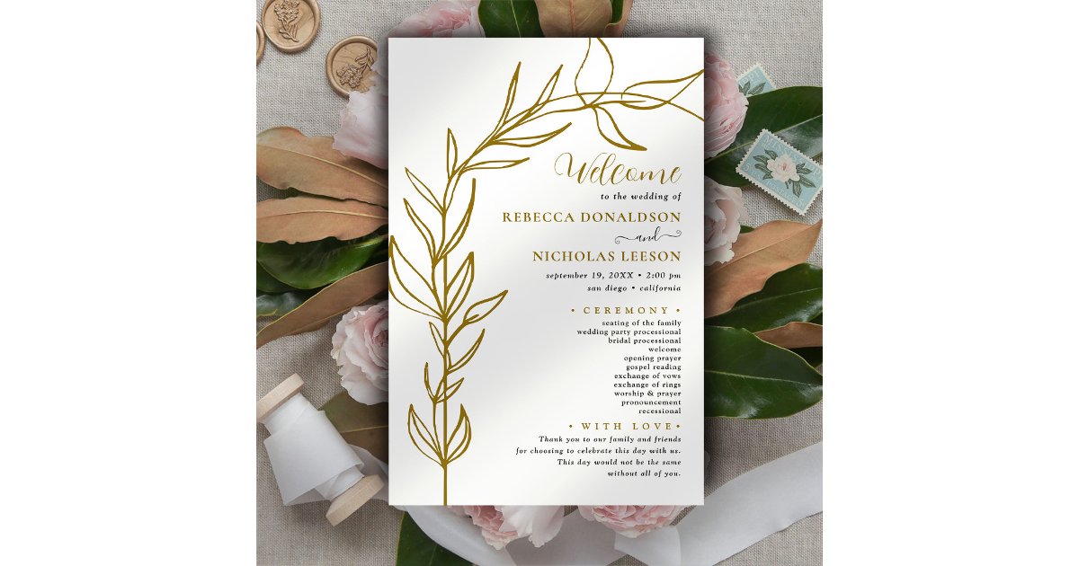 Foliage Arch Calligraphy Wedding Program | Zazzle