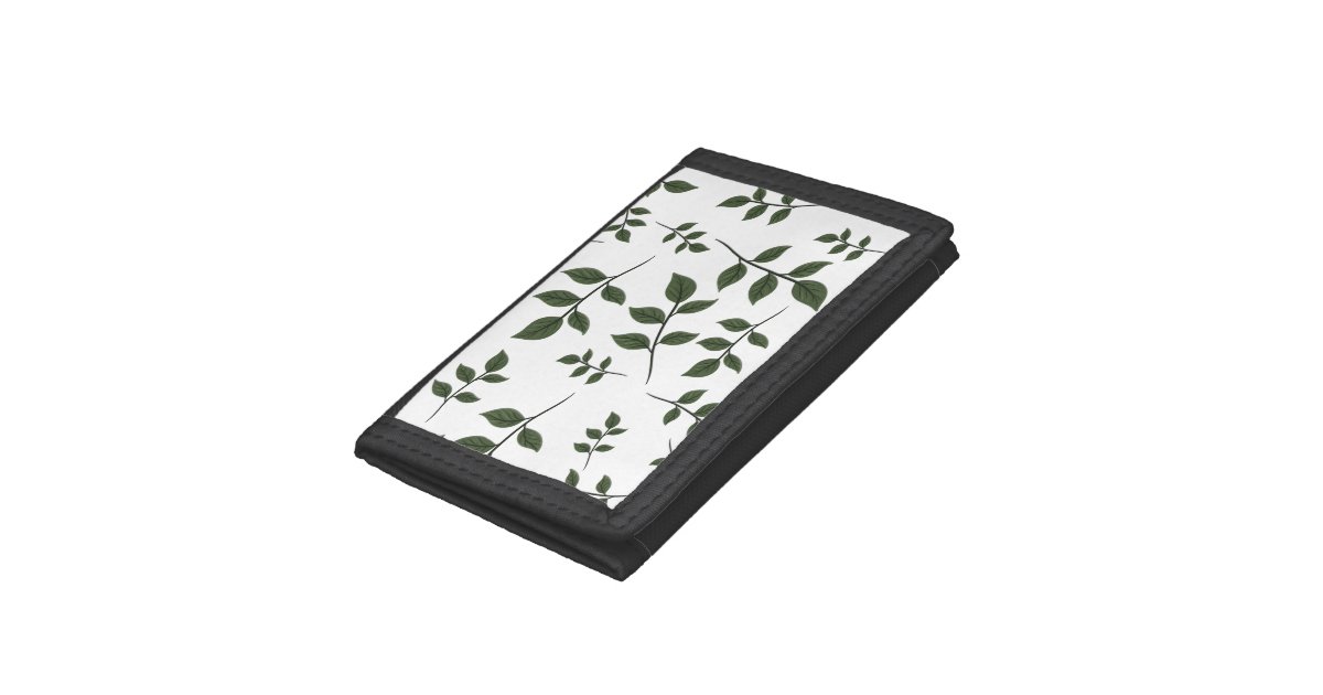 Foliage Branches with Green Leaves on White Trifold Wallet | Zazzle